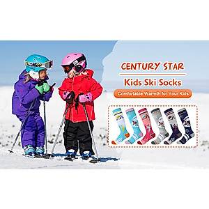 Century Star Kids Ski Socks Winter Warm Knee High Snow Socks for Toddler Boys Girls Soft Wool Socks Skiing Snowboard 2Pcs Blue&Pink 7-12T