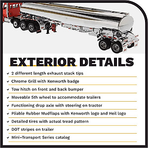 Diecast Masters Kenworth T880 SBFA Tractor Truck - Red | DayCab Pusher-Axle Tandem Tractor with Heil FD9300/DT-C4 Petroleum Trailer | 1:50 Scale Model Semi Trucks | Diecast Model 710102