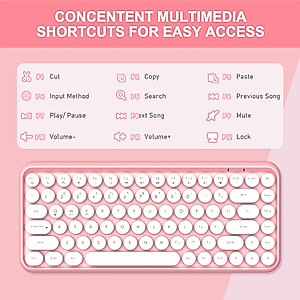 FELICON Wireless Bluetooth Keyboard, Mini Portable 84-Key Typewriter Retro Round Keycaps Keyboard,Compatible with Android, Windows, PC, Tablet-Dark, Perfer for Home and Office Keyboards(Pink)