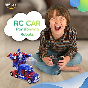 Family Smiles Kids Transforming Robot RC Truck Toys for Boys 8-13 Remote Control Car Gift Blue