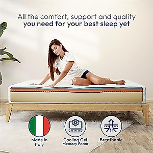 Sleephome 8 Inch Queen, Cooling Gel Memory Foam Mattress, CertiPUR, Oeko-Tex Certified, Pressure Relieving, Breathable, Medium Firm, Made in Italy, Mattress-in-a-Box, Queen