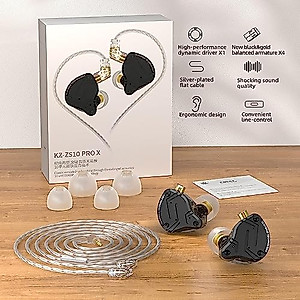 KZ ZS10 PRO X HiFi IEMs Upgraded 1DD+4BA Hybrid Driver HiFi in Ear Headphones Earphones with Alloy Faceplace Detachable Cable for Audiophile Musician DJ Stage (Matte Black,Without Mic)