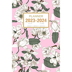 Planner July 2023-2024 June: 6x9 Medium Notebook Organizer with Hourly Time Slots | Beautiful Magnolia Flower Design