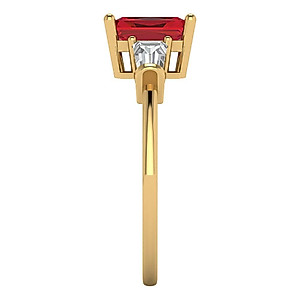 Clara Pucci 1.95 Emerald Baguette cut 3 stone Solitaire Pink Tourmaline Designer Wedding Anniversary Bridal Ring 14k Yellow Gold 6.5