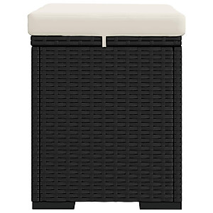 vidaXL Ottomans Set with Cushions - Black Poly Rattan Weather Resistant Outdoor Seating with Powder-Coated Metal Frame and Removable Cushions