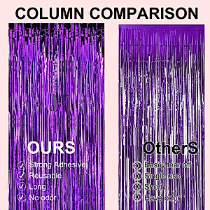 2 Pack 3.2 ft x 9.8 ft Purple Tinsel Curtain Party Backdrop Decorations, Metallic Foil Fringe Backdrop Door for Halloween, Christmas, Birthday Graduat