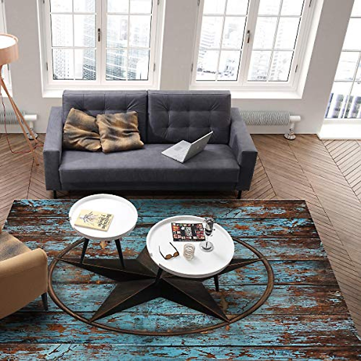 Large Area Rugs 5' x 7' Throw Carpet Floor Cover Nursery Rugs For Children/Kids, Western Tes Star Wooden Rustic Distress Country Board Modern Kitchen Mat Runner Rugs For Living Room/Bedroom