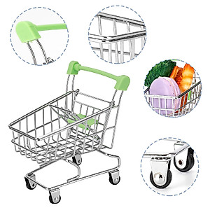 Liberty Imports 2 Pcs Mini Shopping Cart Trolley Desk Organizers, Cute Pen Pencil Holder Novelty Storage Toy for Stationery Supplies (Pink and Green)