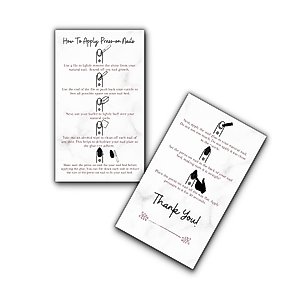 Press-On Nail Application Instructions Cards | 50 Pack | 2x3.5" inch Business Card Size | DIY Press-On Nail Kit | Marble with Rosey Gold Design