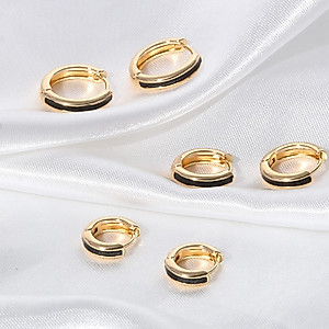 DoreenBox Black Enamel Small Hoop Earrings for Women, 18K Gold Plated Mini Huggie Earrings Hypoallergenic Cartilage Huggie Hoops Boho Jewelry Gift 12mm