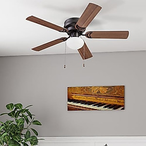 Prominence Home Alvina Traditional 44 Inch Ceiling Fan with Light, LED Flush Mount Ceiling Fan, Indoor Fan with 5 Blades, Gray Pine and Maple Brown Blade Finish Options, Bronze (51584-01)