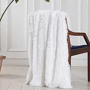 Decorative Extra Soft Faux Fur Throw Blanket 50" x 60",Solid Reversible Fuzzy Lightweight Long Hair Shaggy Blanket,Fluffy Cozy Plush Fleece Comfy Microfiber Fur Blanket for Couch Sofa Bed,Pure White
