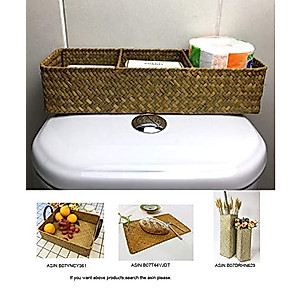 LA Rectangular Woven Seagrass Storage Basket and Home Organizer Bins,Natural Water Hyacinth Basket (Brown)
