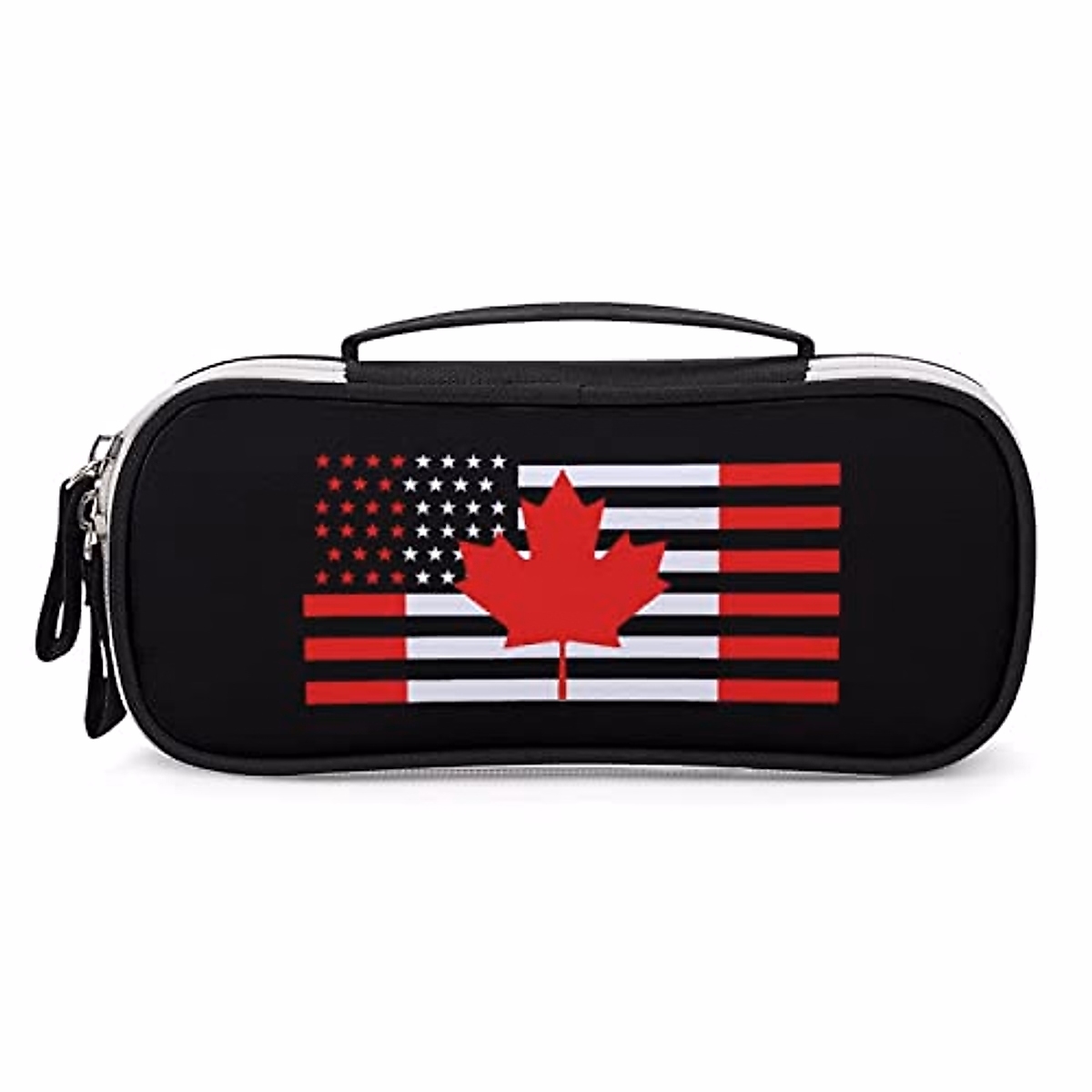 USA Canada Flag Pencil Pen Case Portable Pen Bag with Zip Travel Makeup Bag Stationery Organizers for Home Office
