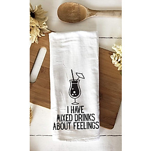 Handmade Funny Kitchen Towel - 100% Cotton Mixed Drinks Bar Towel for Kitchen - 28x28 Inch Perfect for Hostess Housewarming Christmas Mother’s Day Birthday Gift (I have Mixed Drinks...)