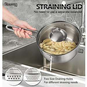 MICHELANGELO Stainless Steel Saucepan with Lid & Pour Spout 1QT & 2QT & 3QT, Tri-Ply Bottom Sauce Pan Set, Sauce Pot Set - 6 Pcs