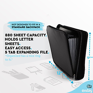 3 Ring Zipper Binder, 2 Inch Binder with Zipper, 880 Sheet Capacity 5 Pockets Expanding File Folder, Zip Binder with Durable Handle, Multiple Pockets School Binder Organizer, Black - by Enday