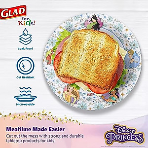 Glad for Kids Disney Princess 8.5” Paper Plates | Disney Princess Paper Plates, Kids Snack Plates | Kid-Friendly Paper Plates for Everyday Use, 8.5” Paper Plates 40 Ct, Floral Frames