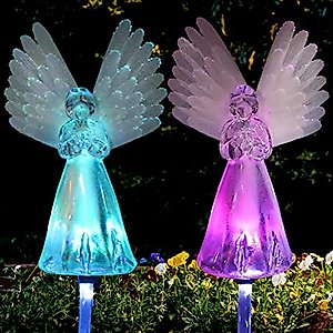 Awinking 2 Packs Solar Angel Lights Outdoor, Color Changing Angel Landscape Path Lights, Waterproof Solar Angel Cemetery Decorations for Grave, Memorial Garden, Backyard, Lawn, Pathway