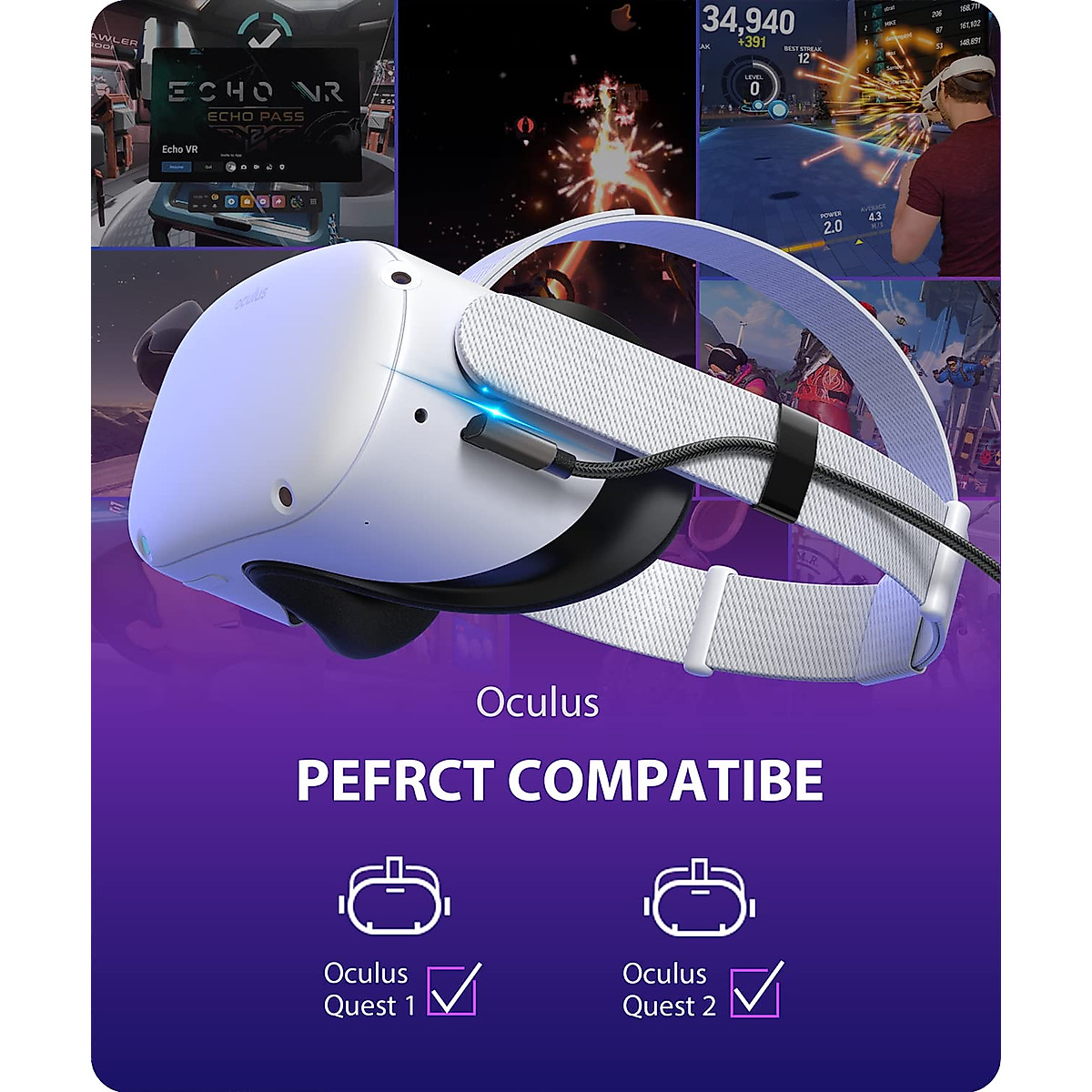 ZNEED Link Cable 16Ft Compatible with Meta/Oculus Quest 2 Accessories, USB 3.0 High Speed Transfer & 3.1A Fast Charging USB C Cable for VR Headset Gaming PC Steam