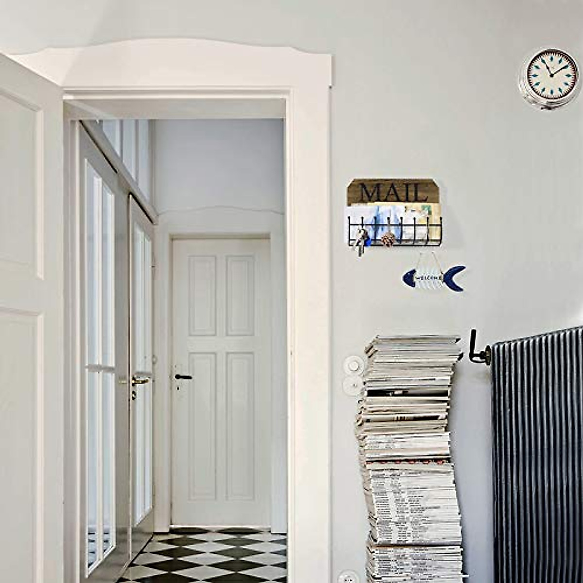 SRIWATANA Rustic Mail Holder Organizer, Key Holder Wall Mount Mail Sorter for Hallway Foyer and Home Decoration - Carbonized Black