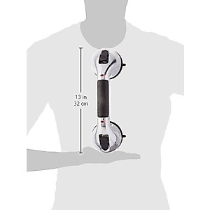 Carex Ultra Grip Shower Grab Bar - Shower Handle and Bathroom Bar - 12 Inch Safety Bar With Dual Locking Suction Cups For Bathtubs and Showers, Chrome