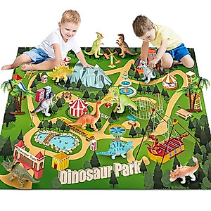 Dinosaur Toys Playset with Activity Play Mat for Kids,Realistic Dinosaur Figures, Trees,Creating a Dino World Including, Birthday Gift for Boys and Girls Ages 3 4 5 6 Years Old
