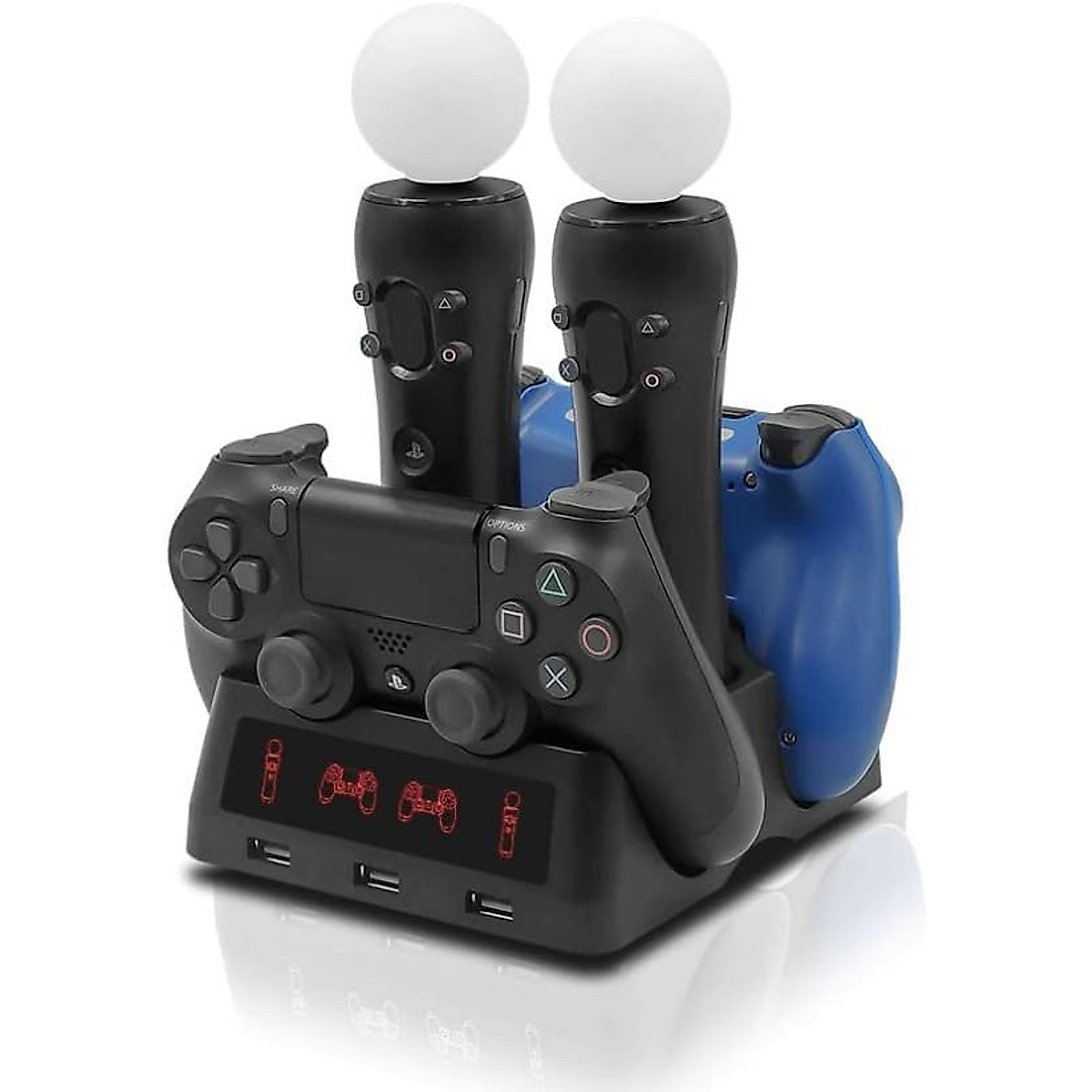 Controller Charger Charging Station Fast Charging Adapter, Multi Functional Charging Station for Sony / Move/ VR Controller with LED Indicator