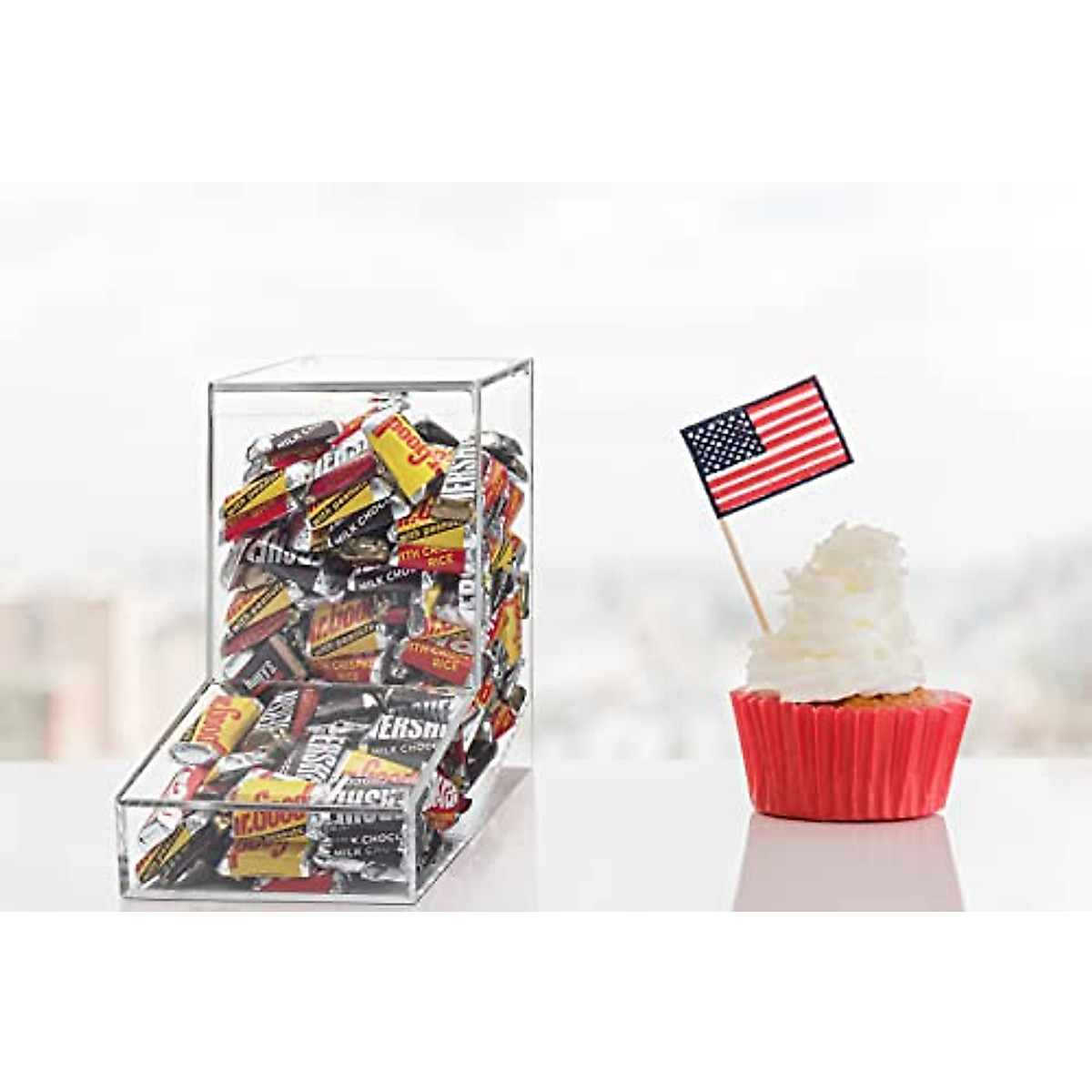 SimplyImagine Acrylic Candy Dispenser Bin with 2 Lids for Bulk Candy Storage - Bubble Gum, Lollipops, Chocolate and More Snacks - For Home, Desktop, Tabletop or Wall Mount Use