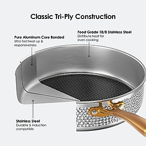 Homaz life 4.5-Quart Deep Sauté Pan with Tempered Glass Lid, Tri-Ply Stainless Steel Cookware, Induction Ready, Compatible with All Cooktops, Dishwasher Safe, Non-Toxic