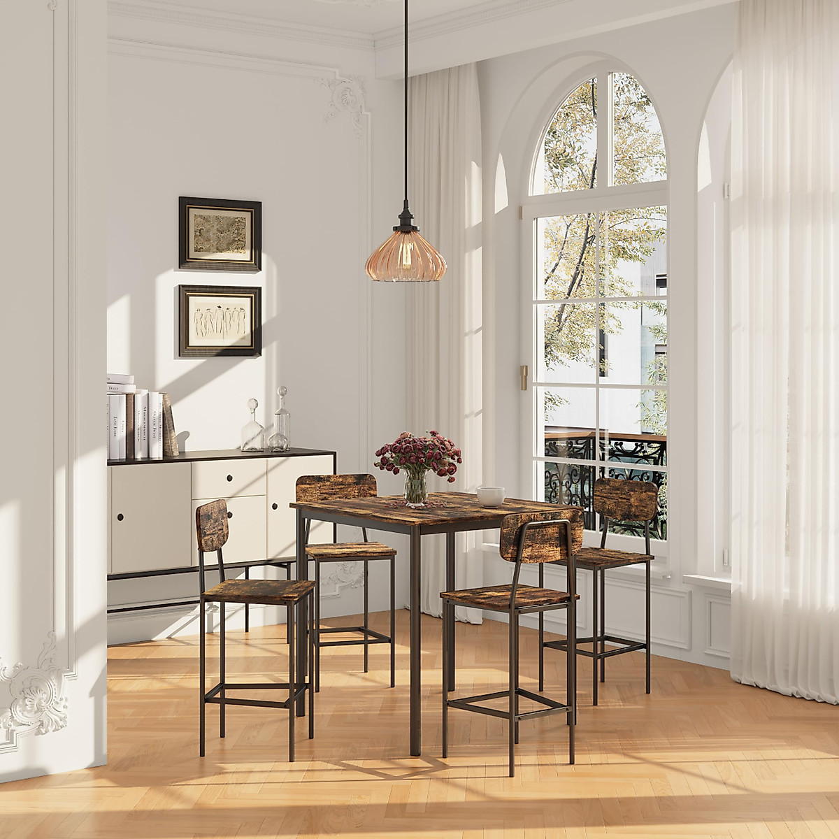 TJYGO Kitchen Table and Chairs for 4, Dining Table Set for 4 with Space-Saving Design, Industrial Dining Room Table Set for Family Dinner, Party, Rustic Brown