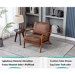 JOYBASE Lounge Arm chair, Mid Century Modern Accent Chair, Wood Frame Armchair for Living Room, Bedroom (Coffee, Microfiber)