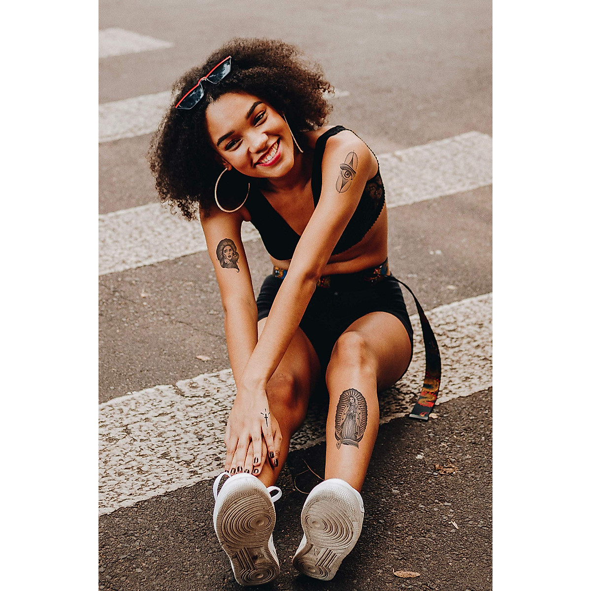 Tatsy Chicano Set, Temporary Tattoo Cover Up Sticker for Men and Women, Body Temp Fake Tattoos, Chicana Gansta Lowrider Style Culture, Unique Realistic Designs