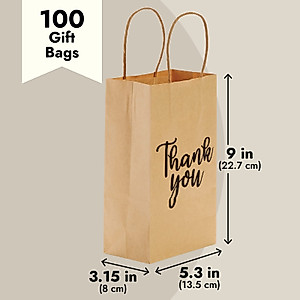 Sparkle and Bash Thank You Party Favor Kraft Bags (9 x 5.3 x 3.15 in, 100 Pack)