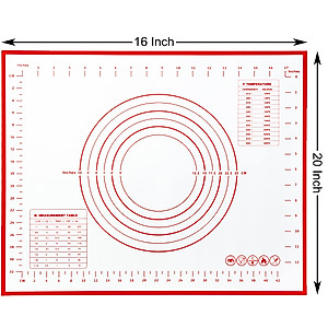 Non Slip Silicone Pastry Mat with Measurements Nonstick, 16 x 20 Inch Thick Baking Mat for Rolling out Dough Red Food Grade Silicone Baking Mats for Cookie, Cake, Pizza