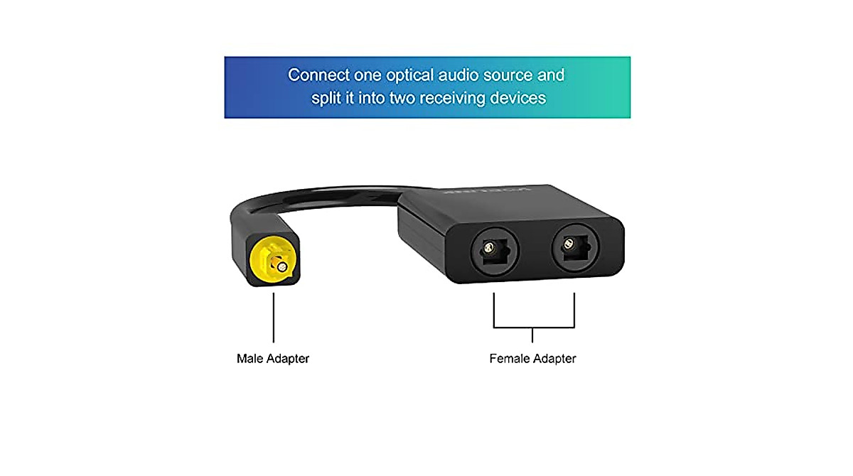 VCELINK Optical Cable Splitter 1 in 2 Out Toslink Gold Connectors