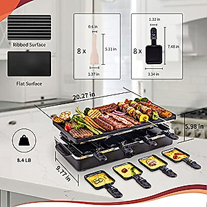 Raclette Table Grill Korean BBQ Indoor Electric Grill Griddle Nonstick Extra Large Reversible 2-In-1 Outdoor Dishwasher Safe with Cheese 8 Paddles 8 Spatulas for 8 Person