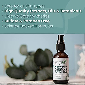 12% Niacinamide Serum for Face + 2% Zinc and Hyaluronic Acid for Smooth, Bright & Youthful Skin - Pore Minimizer, Reduce Oil, Treat Dark Spots, Improve Uneven Skin Tone & Texture, Reduces Fine Lines & Wrinkles (2 oz)