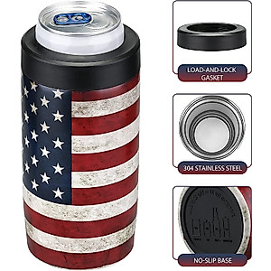 2 Pack Beer Can Cooler, 4-IN-1 Can Insulators for 12 Oz Drinks, Double Wall Stainless Steel Can Sleeves Keep Your Beverages Cold (American Flag)