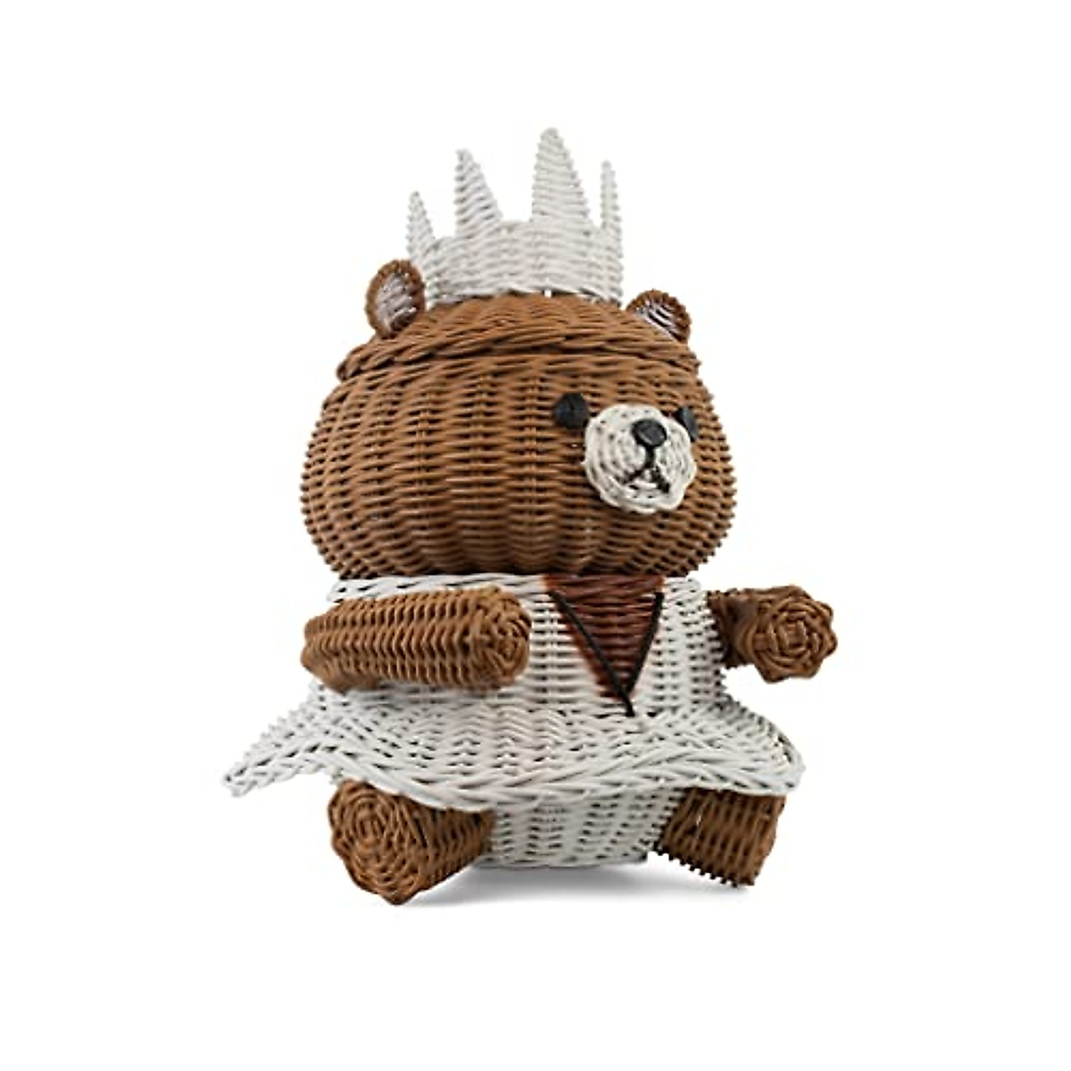 G6 COLLECTION Bear Rattan Storage Basket with Lid Decorative Bin Home Decor Hand Woven Shelf Organizer Cute Handmade Handcrafted Gift Art Decoration Artwork Wicker (Princess Bear)