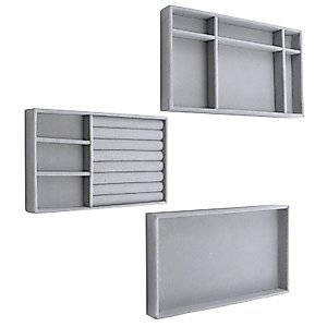 MY MIRONEY Velvet Stackable Jewelry Tray Gray Drawer Organizer Jewelry Showcase Display Organizer Set of 3