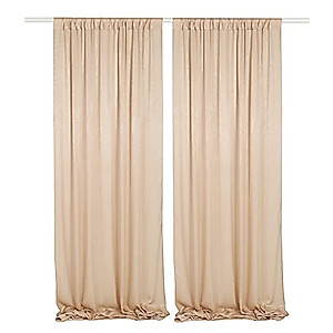 SHERWAY 2 Panels 4.8 Feet x 10 Feet Light Beige Thick Satin Wedding Backdrop Drapes, Non-Transparent Nude Window Curtains for Party Ceremony Stage Decoration