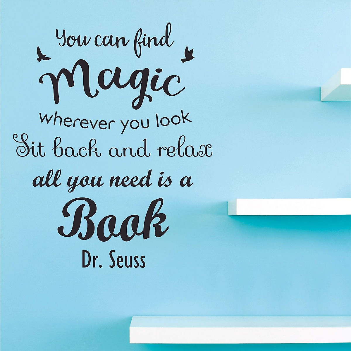 Book Reading Motivation Quotes Wall Sticker Vinyl Decal for Girls Boys Kids Library Bedroom Nursery Daycare Kindergarten Story Home Decor Sticker Wall Art Vinyl Decoration Size (10x8 inch)