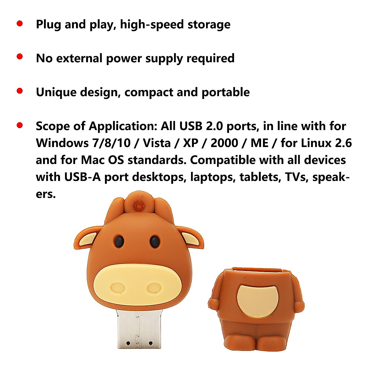 Heayzoki 16GB/32GB/64GB/128GB USB Flash Drive,Thumb Drives Memory Drive,Portable Cartoon Cow Doll Storage Memory Drive,for USB‑A Port Desktop Computer Laptop Tablet Computer TV(64GB)