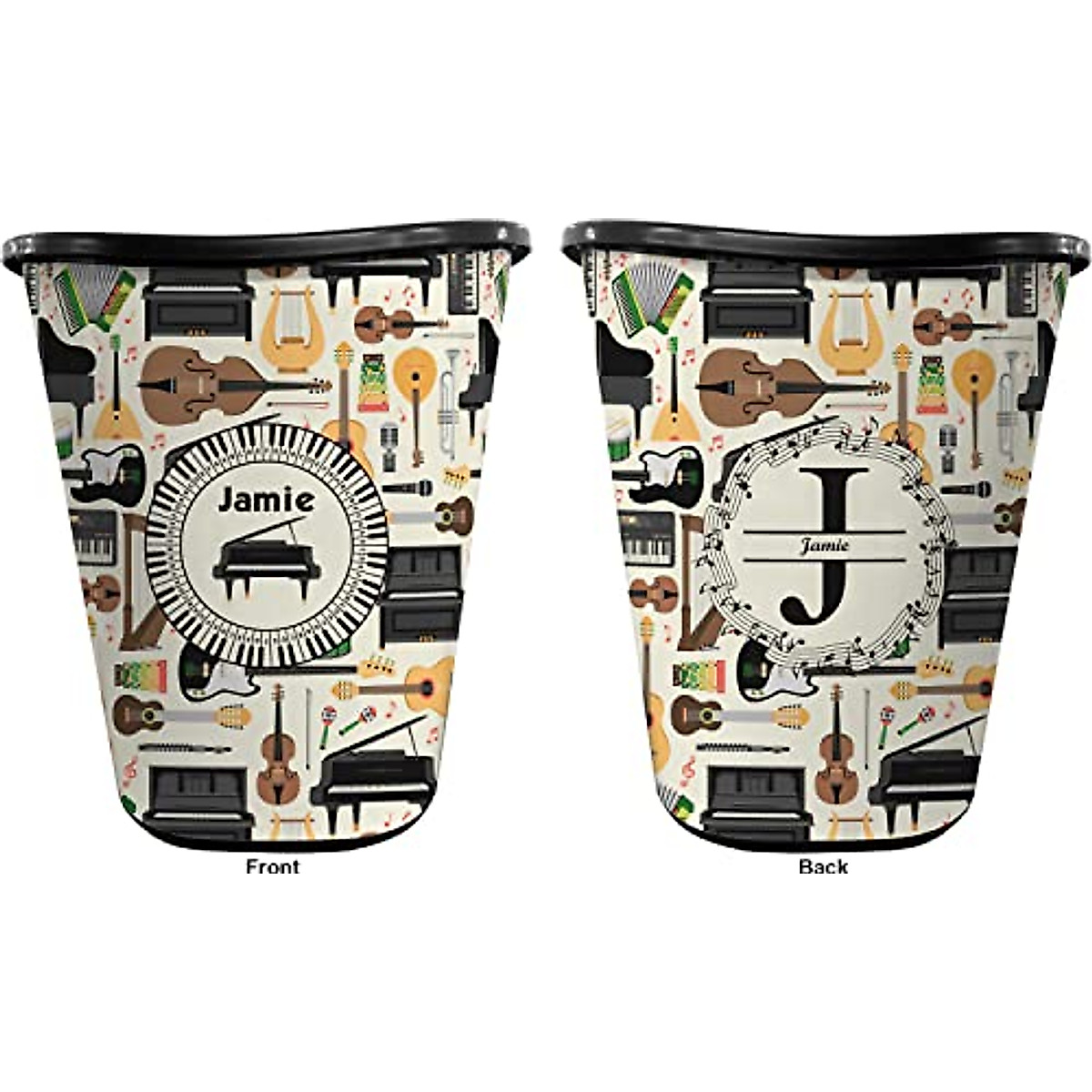 RNK Shops Musical Instruments Waste Basket - Double Sided (Black) (Personalized)