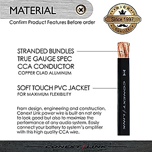 Conext Link 25 ft Black 4 Gauge Amplifier Power Ground Wire 25 Feet 4 GA AWG Amp Cable Roll （10848）