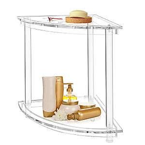 Cutora Acrylic Corner Shower Stool 13.6" L*13.6" W*18.1" H Clear Shower Bench for Inside Shower Waterproof Storage Shelf Shower Foot Rest for Shaving Legs Non-Slip Shower Chair Seat for Bathroom