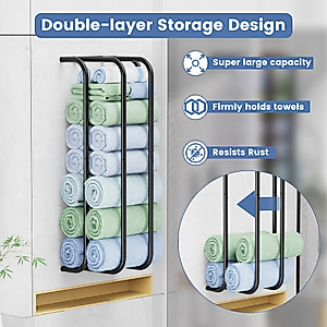BasicForm Towel Racks for Bathroom, Towel Holder for Double-Layer Storgae, Rolled Towel Rack Wall Mounted, Bath Towels Organizer for Small Bathroom Apartment Dorm Rooms, Sturdy Metal, Black