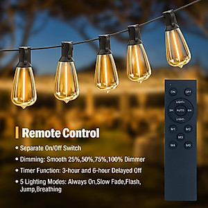 116FT Solar String Lights Outdoor Waterproof with Remote and USB Port, 53 Edison Bulb Outdoor Solar Powered Dimmable String Lights for Outside Patio, Backyard, Garden, Porch, Balcony