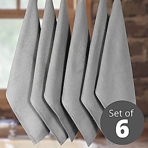 Linen Hub 100% Cotton Waffle Kitchen Dish Towels 16x26 Oversized, Absorbent Durable Washable, Tea Towels, Dish Cloths, Bar Towels, Cleaning Towels, Kitchen Towels with Hanging Loop - Set of 6 Grey